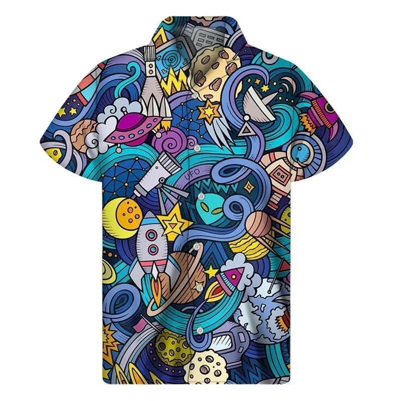 Breathable Lightweight Alien Spaceship Hawaiian Shirt | Bone Brigade ...